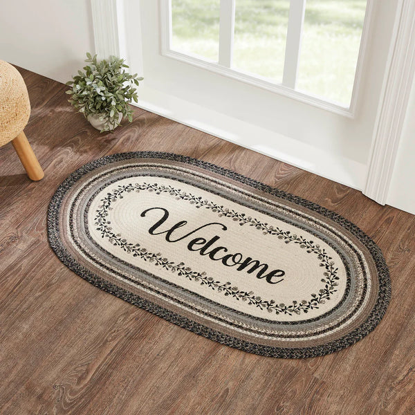 Floral Vine "Welcome" Braided Rug - Oval – KC Collections