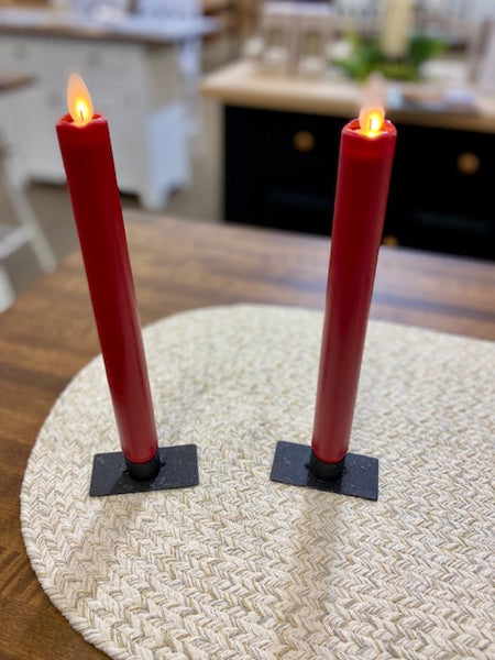 9" Red Wax Dipped LED Tapers - Set of 2 - 1"L x 1"W x 9"H – KC Collections